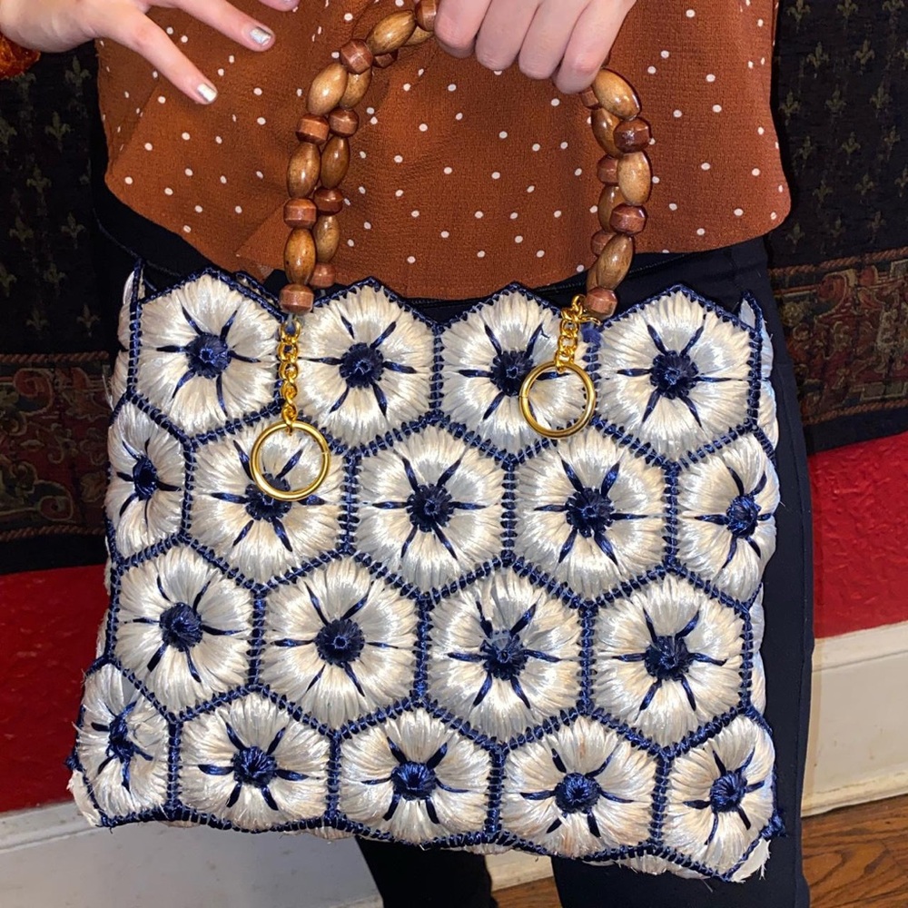 Vintage Mod Rockabilly Retro Woven Handmade Handbag B… - Gem